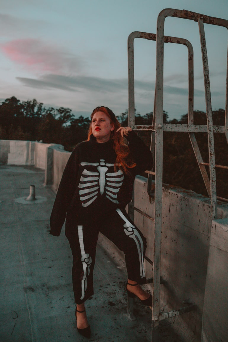Feeling Spooky In This Skeleton Sweater & Pants Set